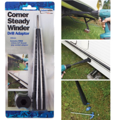 Caravan 19mm & 13mm Corner Steady Leg Winder Drill Extension Adaptor ...