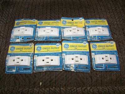 Lot of 8 Vintage GE White SINGLE OUTLETS Electrical 2-Prong 15A 125V ...