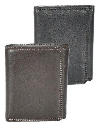 Mens Leather Tri-fold Wallet Banknotes Credit Cards ID Card Holder RFID ...