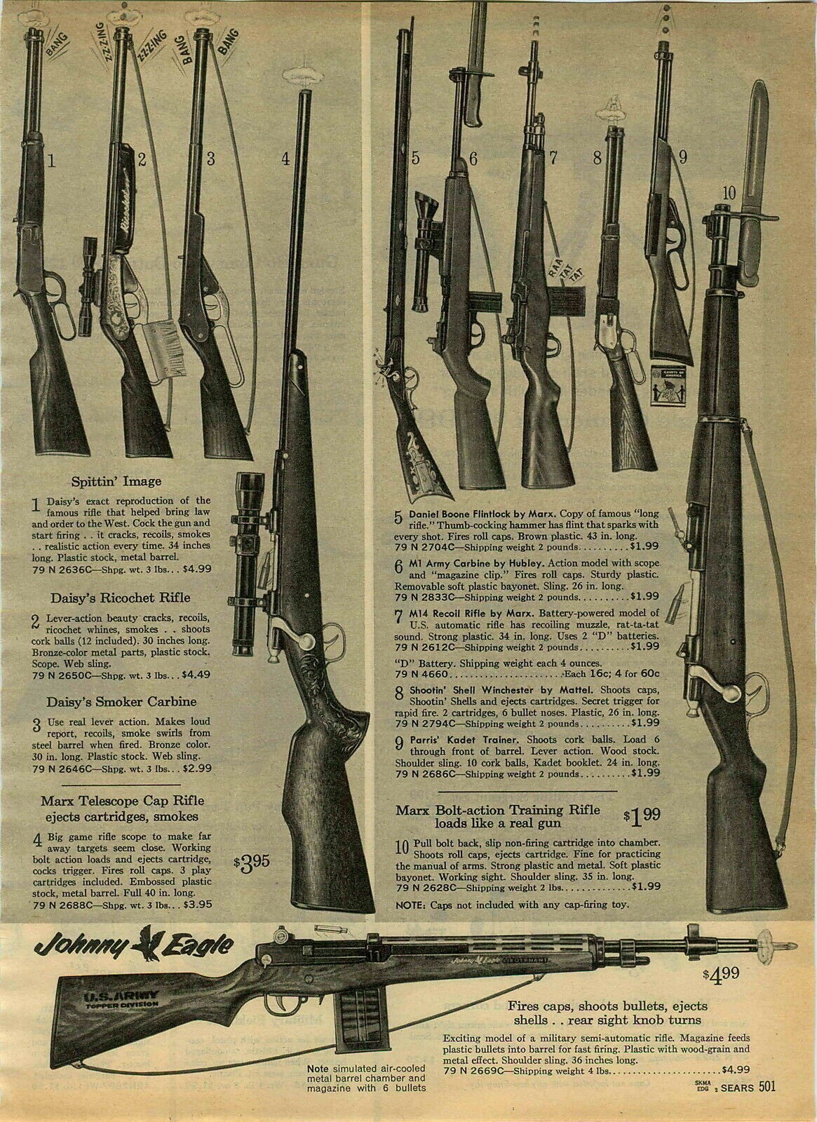 1965 PAPER AD Toy Guns Daniel Boone Flintlock Marx Daisy Cap Rifle ...