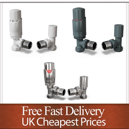 Thermostatic TRV Radiator Valves 1/2" x 15mm Angled Anthracite White ...