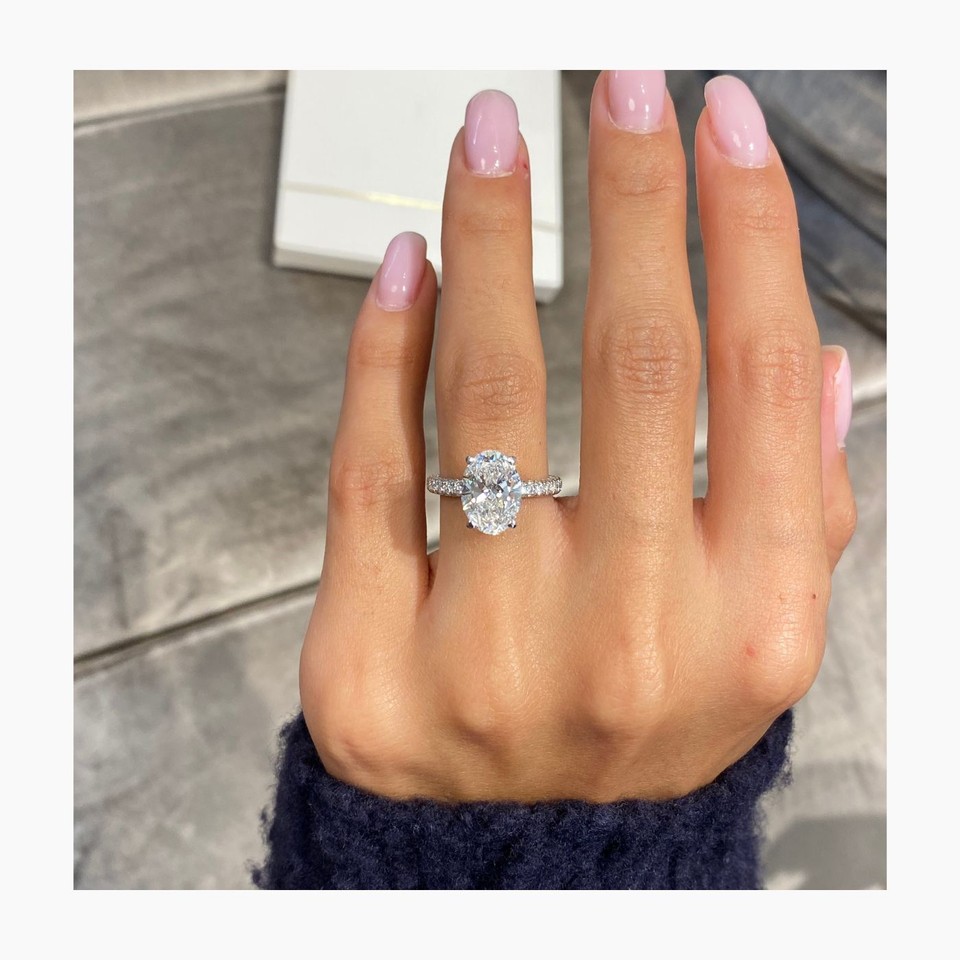 Solitaire Engagement Ring Oval Lab Created Diamond 14k White Gold E ...