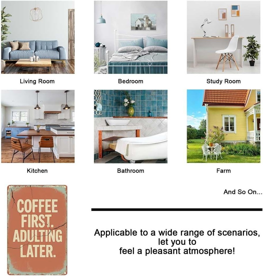 Coffee First Adulting Later Art Poster Tin Metal Signs Home Décor 8x12 ...