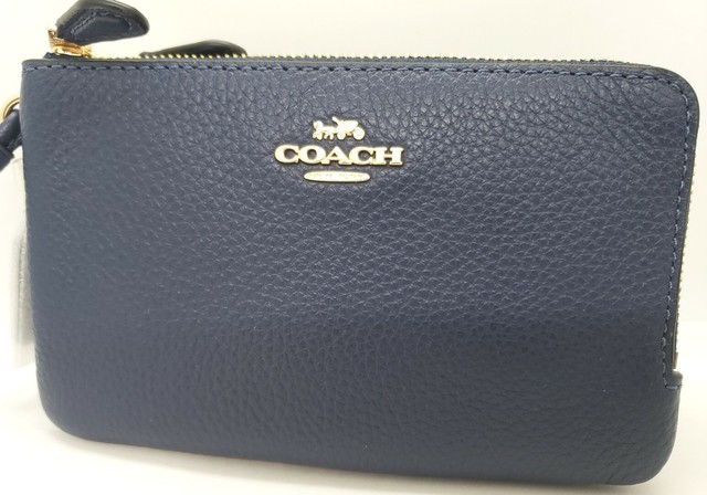 Coach 6649 Double Corner Zip Wristlet Refined Pebble Leather Deep ...