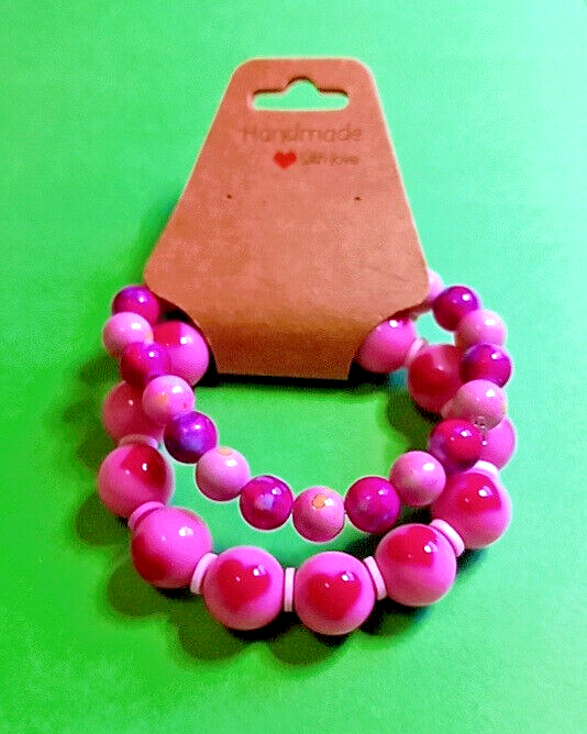 Pink, Rosey Heart 2pc Bracelet Set! Wrist Set: 6in!! | eBay
