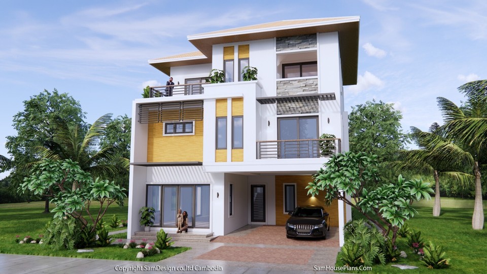 33x30 Feet House Design Plan 10x9 Meter 5 Beds 4 Baths Hip Roof (A4 ...