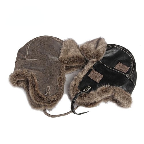Men Aviator Russian Ushanka Trapper Hat Faux Fur Ear Flap Leather ...