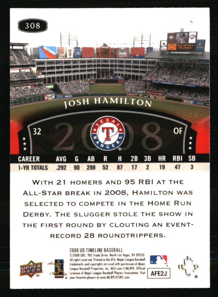 Josh Hamilton 2008 Upper Deck Timeline #308 BASEBALL Card | eBay