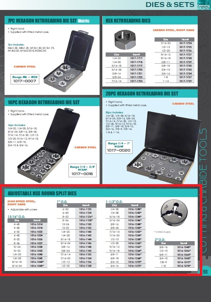 5/16-24 X 1" OD ADJUSTABLE ROUND SPLIT DIE (1016-1146) | eBay