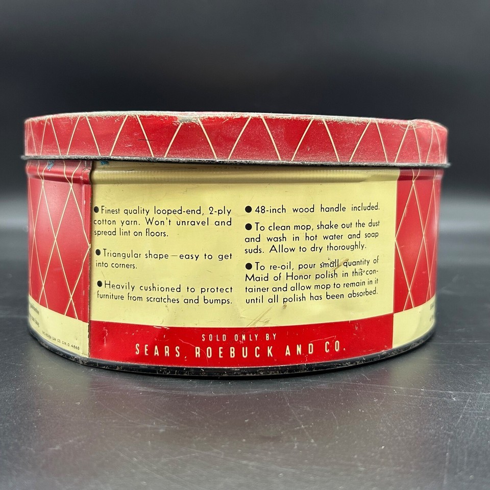 Vintage Maid of Honor Oil Mop Tin Red & Yellow Sear Roebuck | eBay