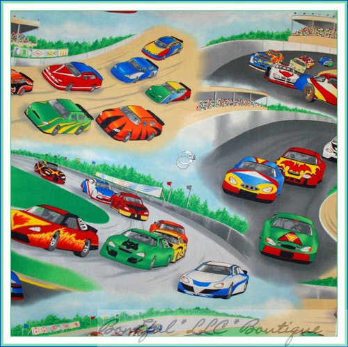 BonEful Fabric FQ Cotton Quilt Race Track Show Sport Car Boy Boutique ...