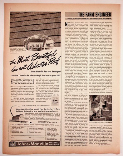 Johns-Manville 1950 Vintage Print Advertisement Asbestos Roof 10x13in ...