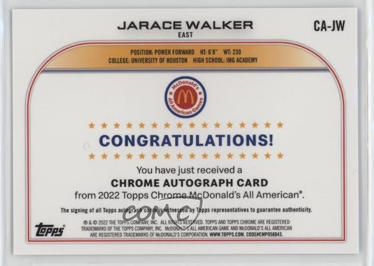 2022 Topps Chrome McDonald's All American Chrome Auto Jarace Walker #CA ...