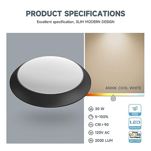 8 Inch LED Flush Mount Disc Light, 30W 2000Lm, 4000K Cool White ...