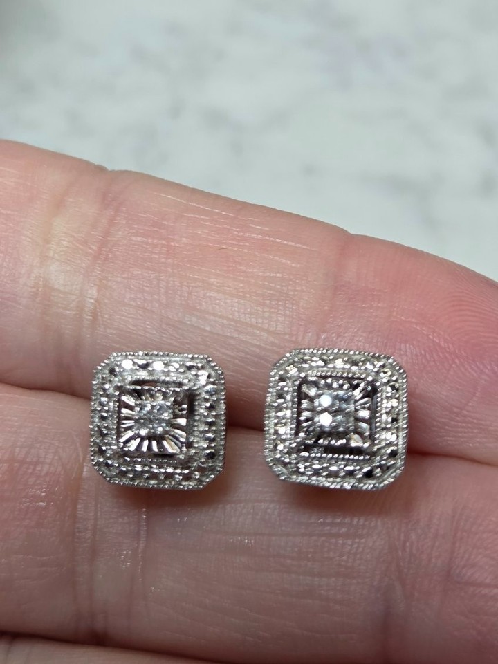 Sterling Silver Diamond Accent Square Halo Stud Earrings | eBay