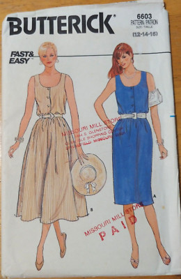 Butterick Sewing Pattern 6603 Fast & Easy Misses' Dress Sleeveless 12 ...