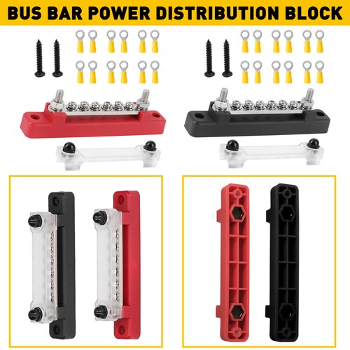 Black & Red 6 Terminal Busbar Bus Bar Power Distribution Block 150A 12V ...