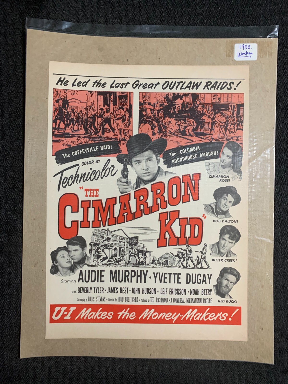1952 CIMMARRON KID 9x12" Movie Print Ad FN 6.0 Audie Murphy / Yvette ...
