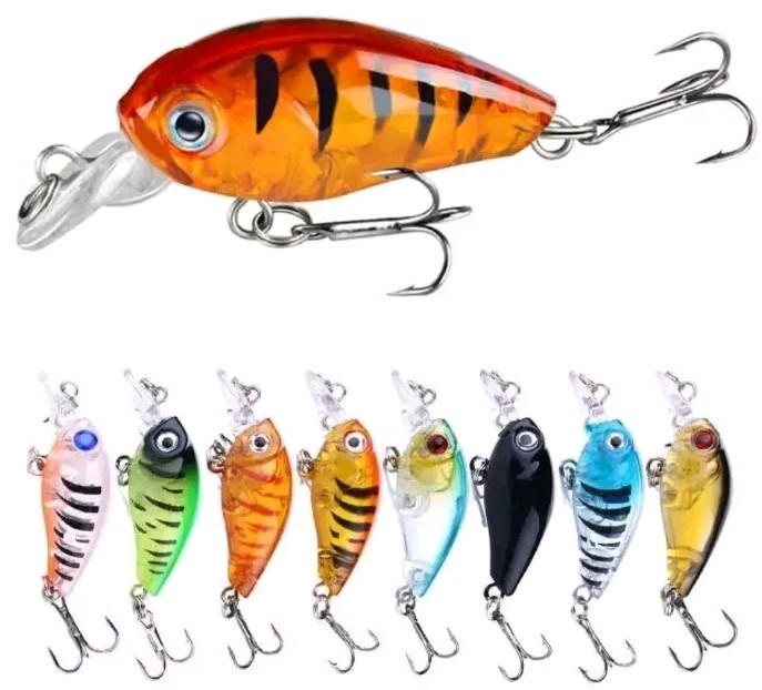 8pcs Small Minnow Crankbaits Fishing Lures W/Rattles Hard Bait Treble ...