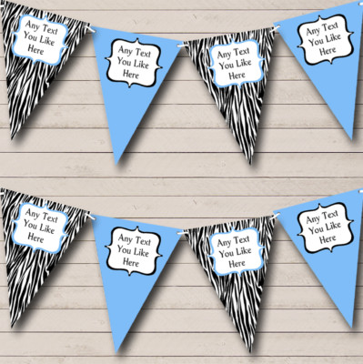 Party Banner Bunting Zebra Print & Sky Blue Personalised Hen Do Night ...