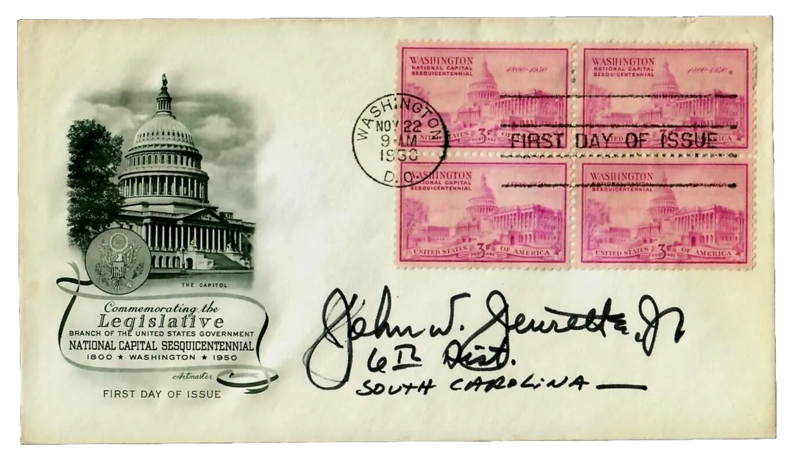 "South Carolina Congressman" John Jenrette Signed FDC Dated 1930 | eBay