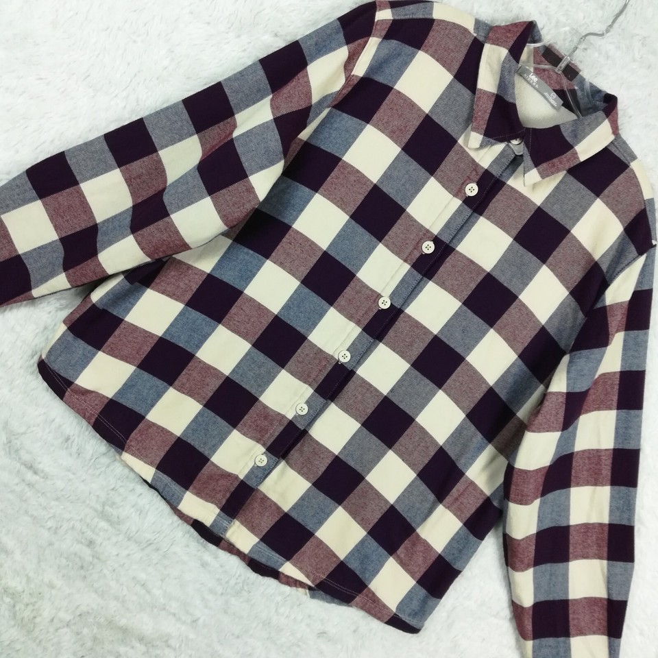 Lee Riders Womens Jacket Shacket Fleece Lined Purple Cream Gingham ...