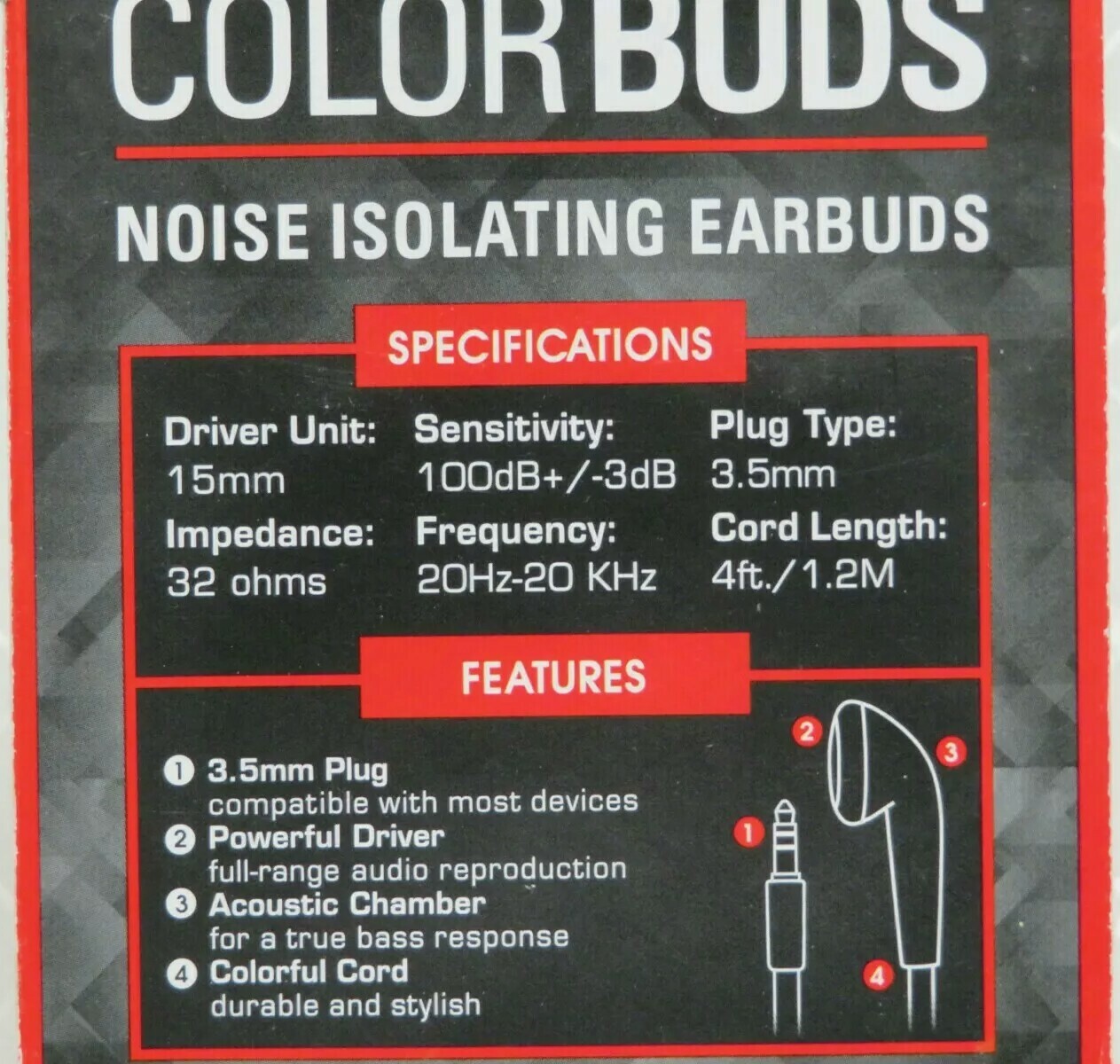 Sentry Noise Isolating Colorbuds 4ft Cord 3.5 plug for IPhone, IPad ...