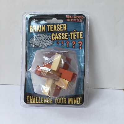BRAIN TEASER CASSE-TETE Real Wood 3-D PUZZLE, New in Package, ages 6 ...