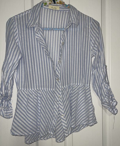 Love Notes Cotton Blue and White Peplum Blouse Size Medium | eBay