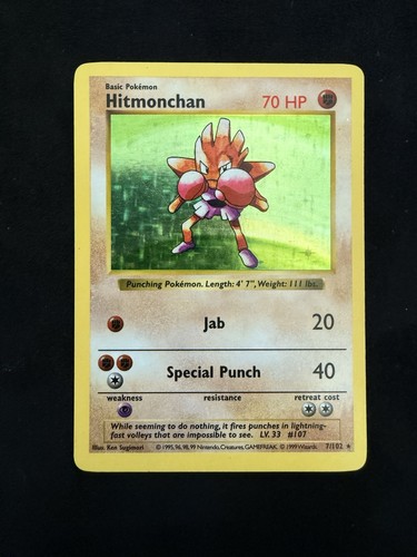 Pokémon Hitmonchan Holo Card 007/102 Base Set Shadowless, LP/MP | eBay