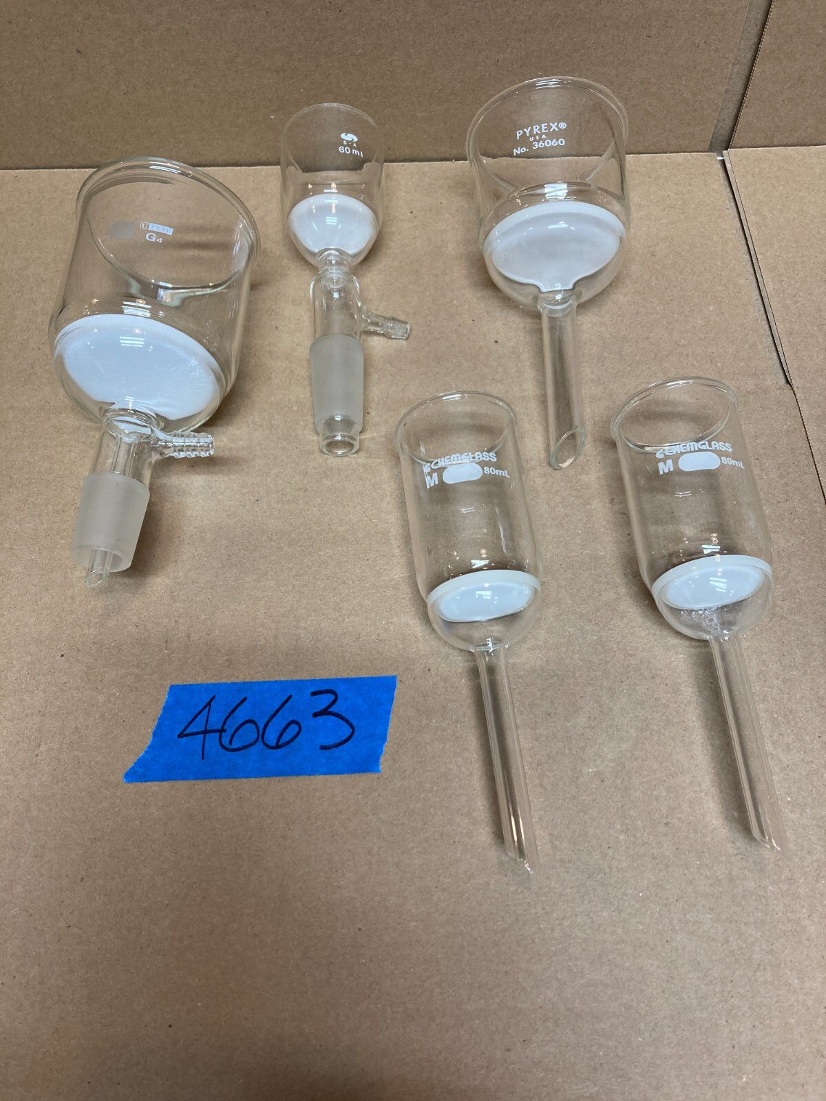Lot of 5 Pyrex,CG,SA,Feng Buchner Filter Funnels 150/80/60 ml some w ...