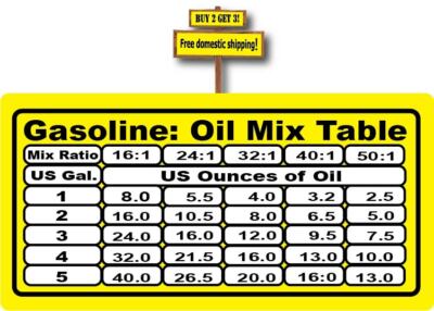 Gas 2 Cycle Oil Gas Mixture Table Decal Sticker p166 | eBay