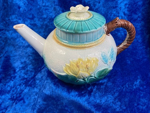 c1880s Majolica Teapot Wardle Samuel Lear Pottery Water Lilies Pond ...