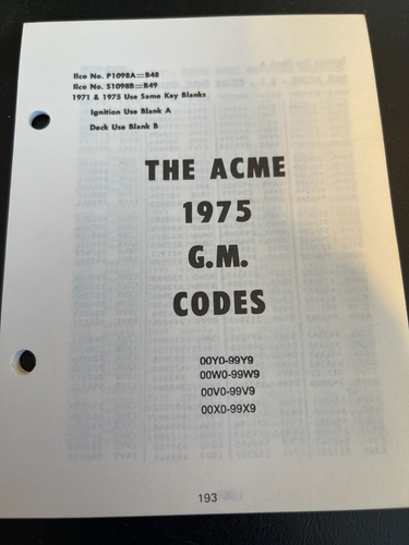 Vintage The Acme 1975 GM General Motors Key Codes Booklet | eBay