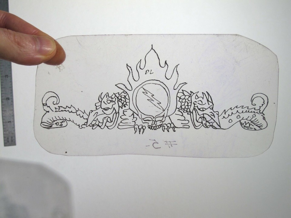 vtg 1960s Tattoo Flash acetate stencil Grateful Dead Pair of Dragons ...