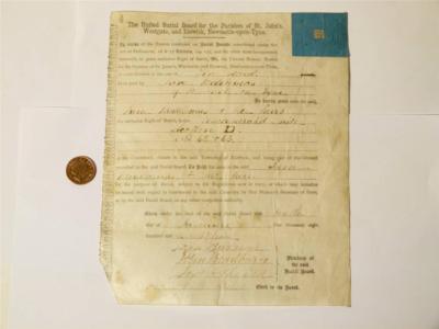 1874 Right of Burial Document Jane Middlemas WESTGATE & ELSWICK ...