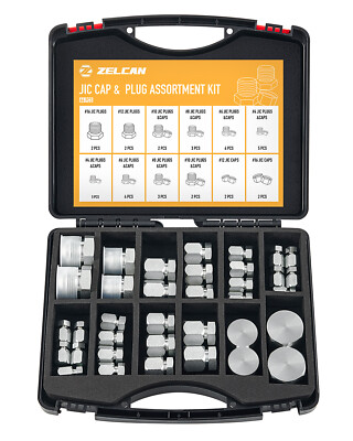 ZELCAN 64 Pc Hydraulic Hose Cap and Plug Kit 37° JIC Cap and Plug ...