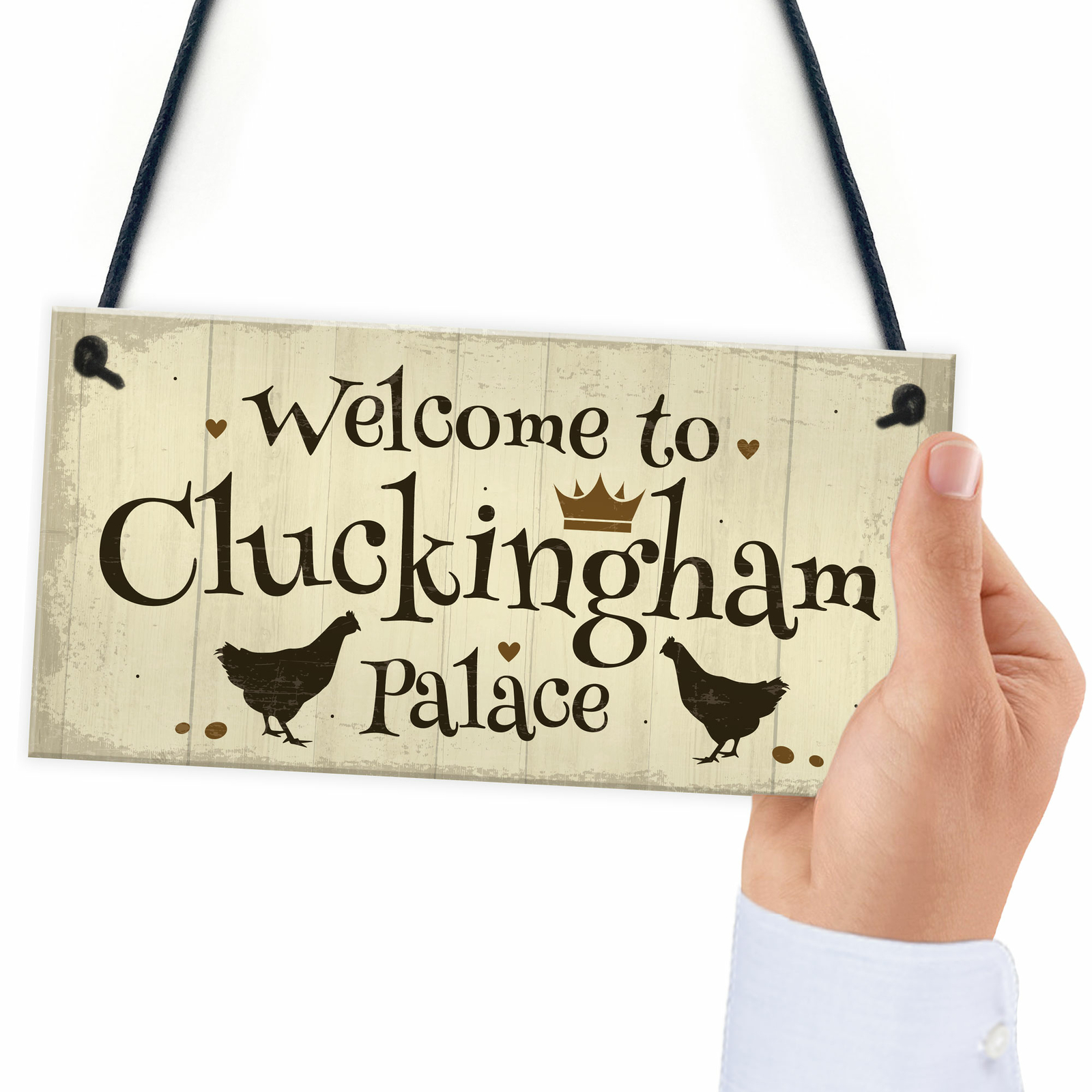 Welcome To Cluckingham Palace Novelty Garden Hanging Plaque Chicken Hen ...