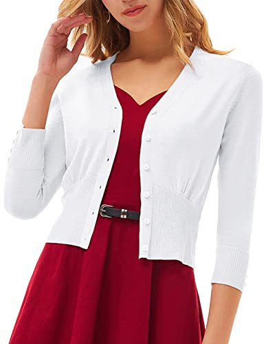 Women's Cropped Cardigan V-Neck Button Down Open Front Ribbed Knit ...