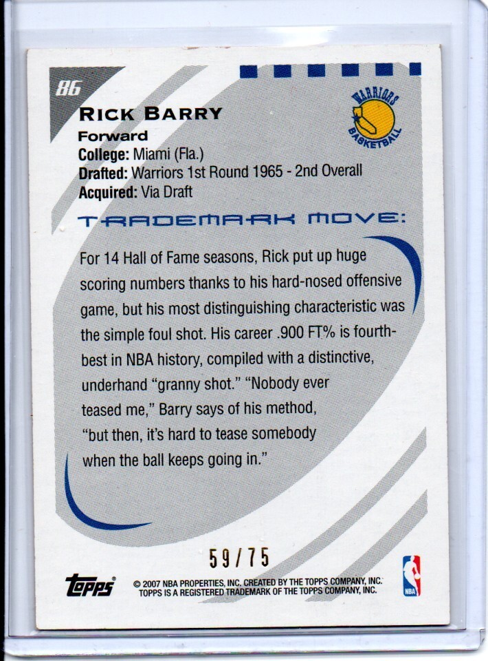 2006-07 Topps Trademark Moves Trademark Swish Wood /75 Rick Barry #TSW ...