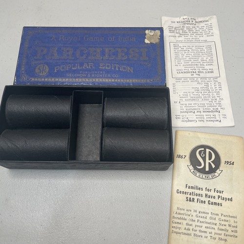 Vintage Parcheesi Board Game Playing Pieces, Dice Cups, Instruc & Box ...