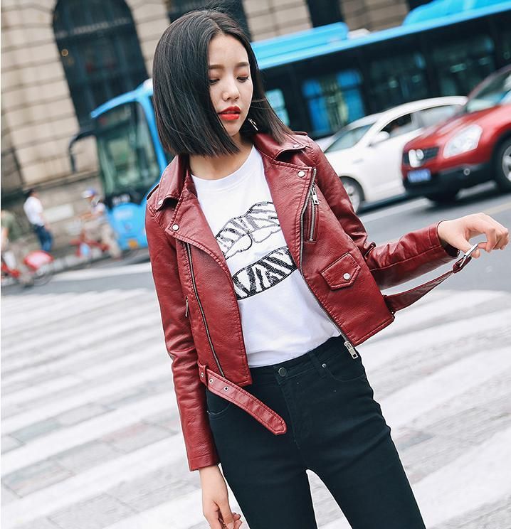 Pu Jacket Women Fashion Bright Motorcycle Biker Coat Short Faux Leather ...