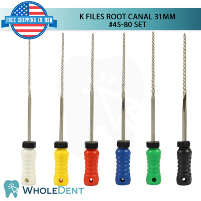K Files Ro0t Canal 31mm Hand Endo Dental Hedstrom 6pcs Pack Reamers #45 ...