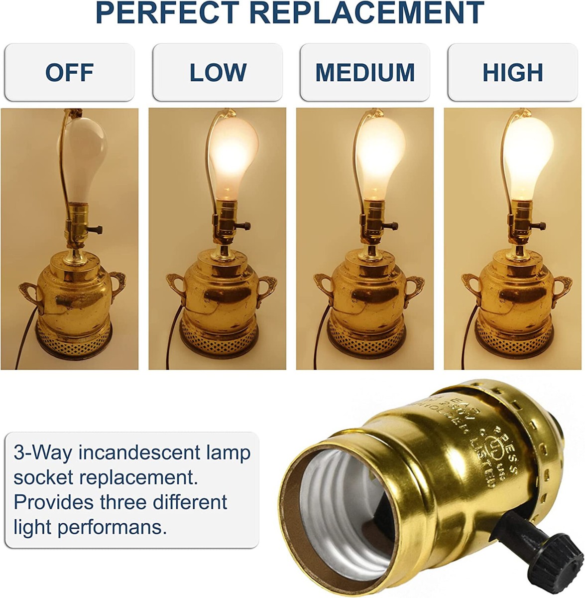 3 Way Lamp Socket Holder 2 Circuit 3 Terminal Turn Knob Lamp Socket