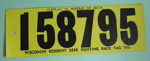 1958 Wisconsin Resident Deer Back Tag Hunting License...Free Shipping ...