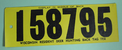 1958 Wisconsin Resident Deer Back Tag Hunting License...Free Shipping ...