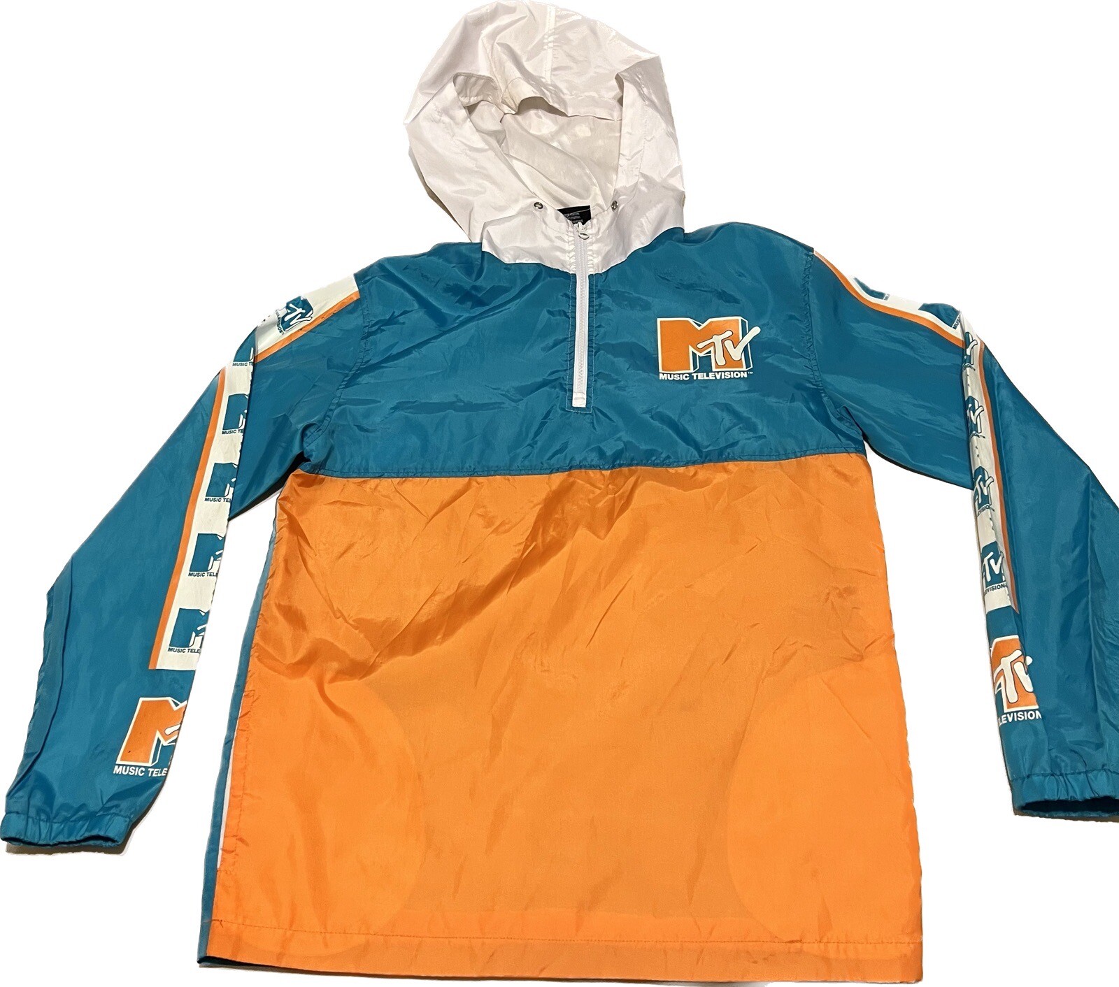 MTV Windbreaker Small Adult Unisex White Blue Orange … - Gem