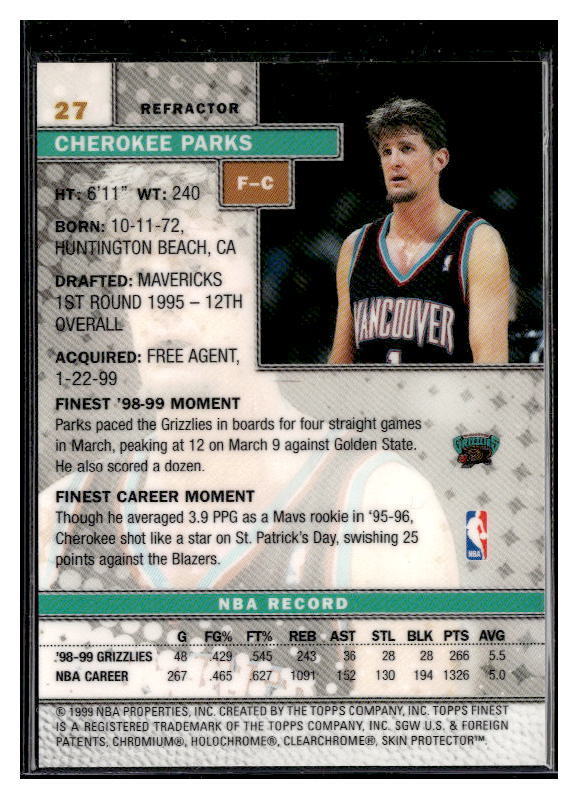 CHEROKEE PARKS 1999-00 TOPPS FINEST REFRACTOR | eBay