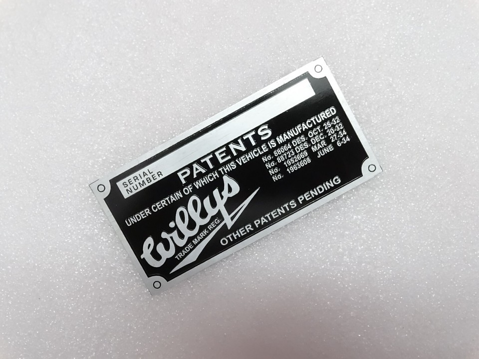 Vehicle Serial Number Data Patents Plate Aluminum FOR New Willys Jeep ...