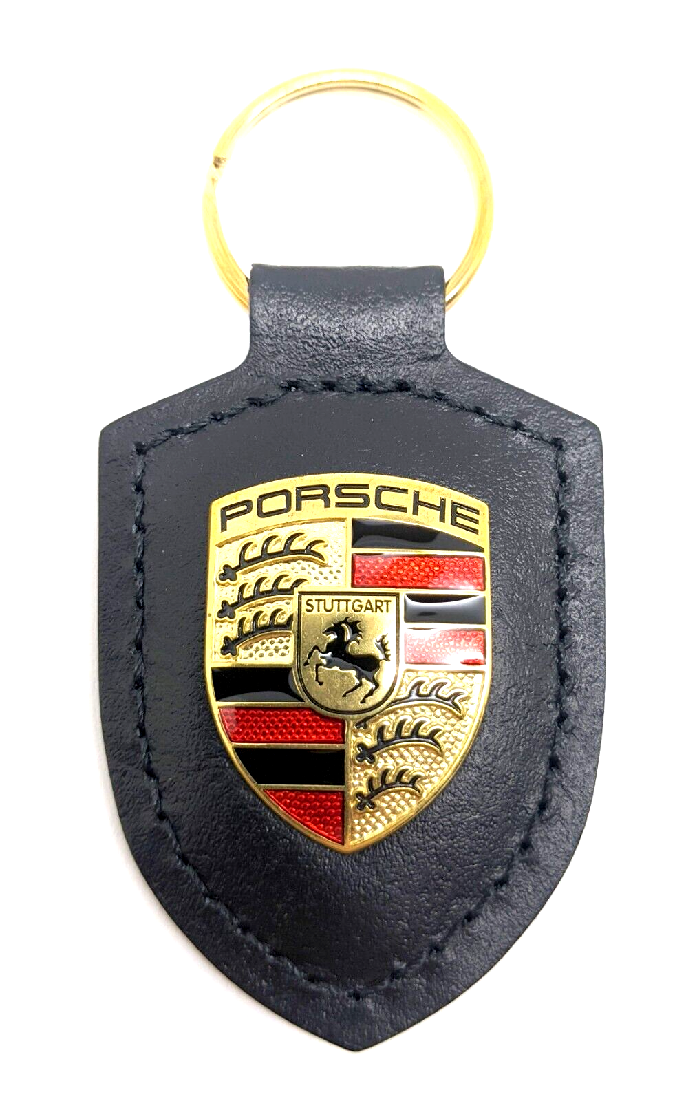 Porsche Black Colour Crest Key Ring Keyring Black Leather - Genuine ...